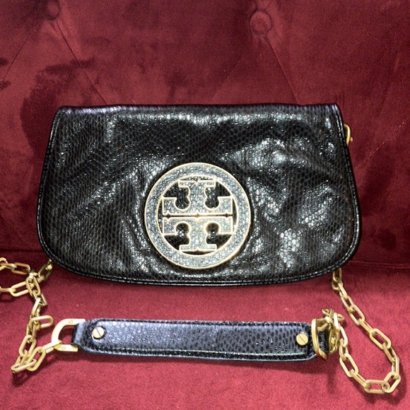 Tory Burch | Bags | Tory Burch Black Snake Print Leather Crossbody ...